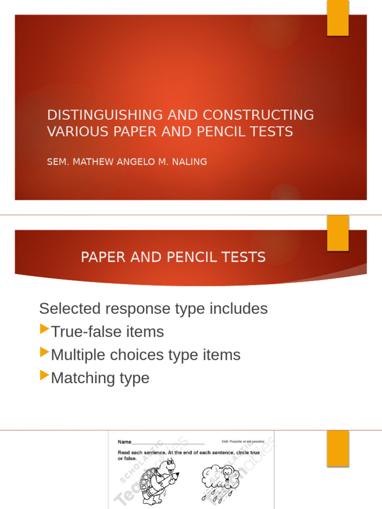 Distinguishing and Constructing Various Paper and Pencil Tests | PDF