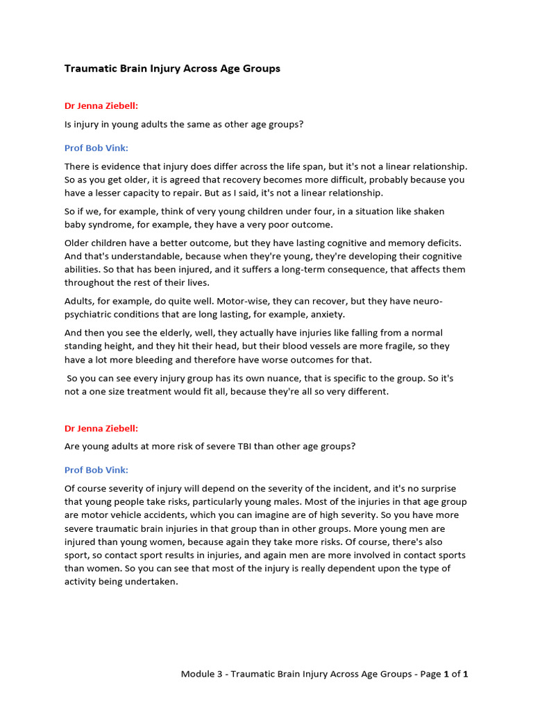 Module3 Video4 TBI Across Ages | PDF