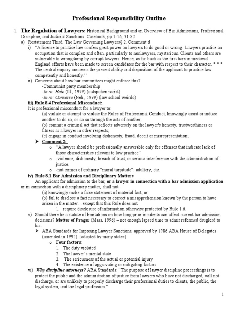Professional Responsibility Outline 2011 | PDF | Attorney–Client ...
