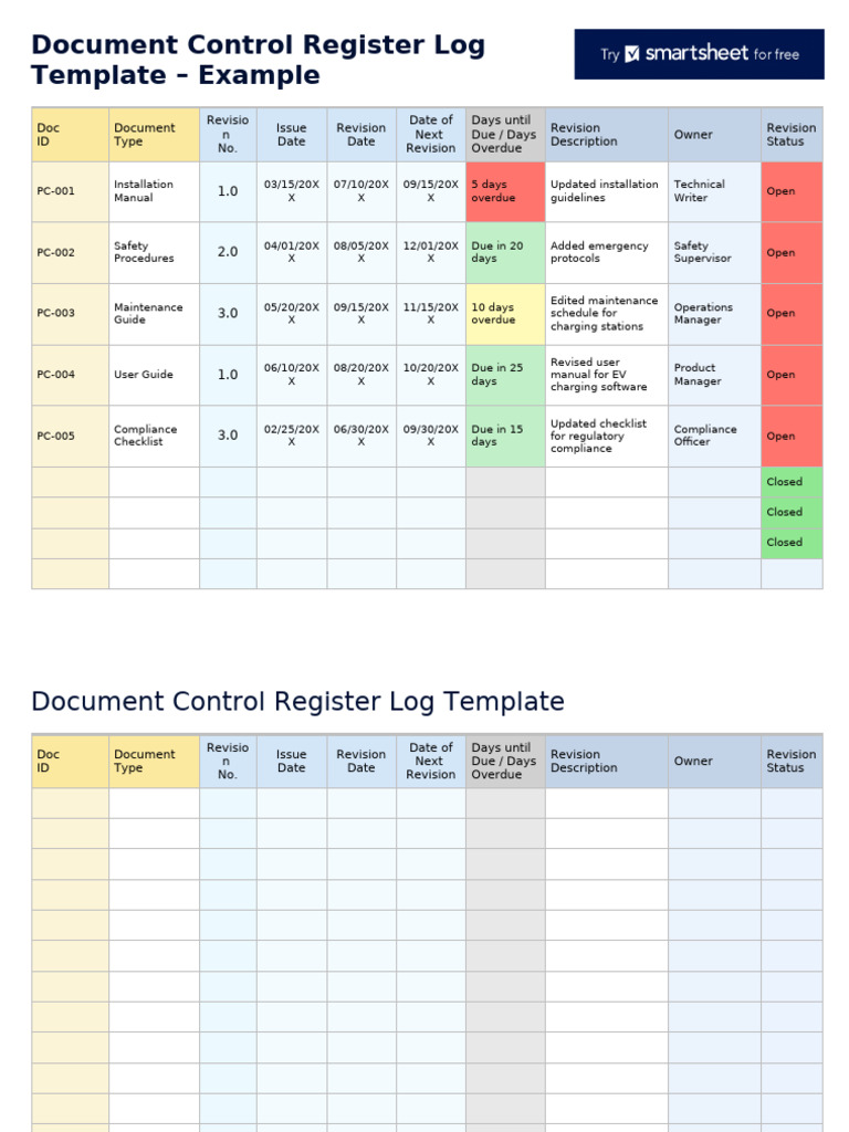 Document Control Register Log Template | PDF | Computing