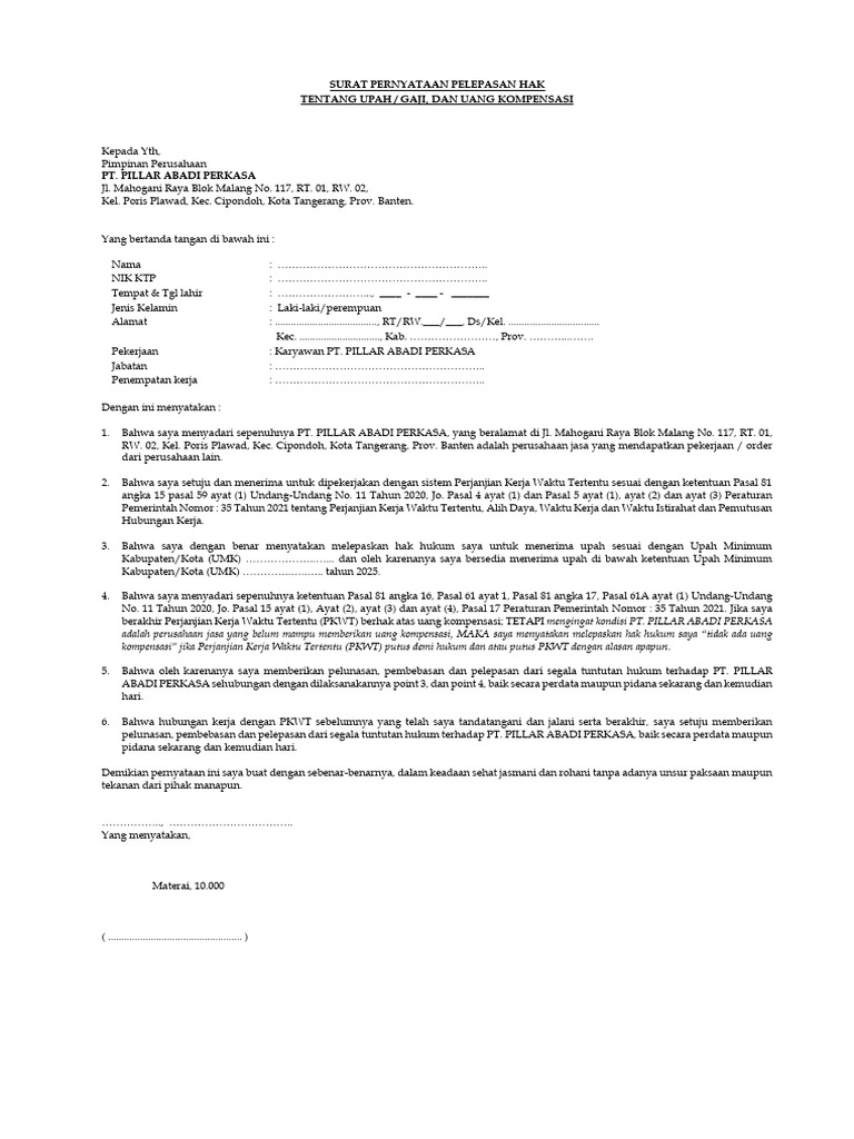 Surat Pernyataan Pelepasan Hak | PDF