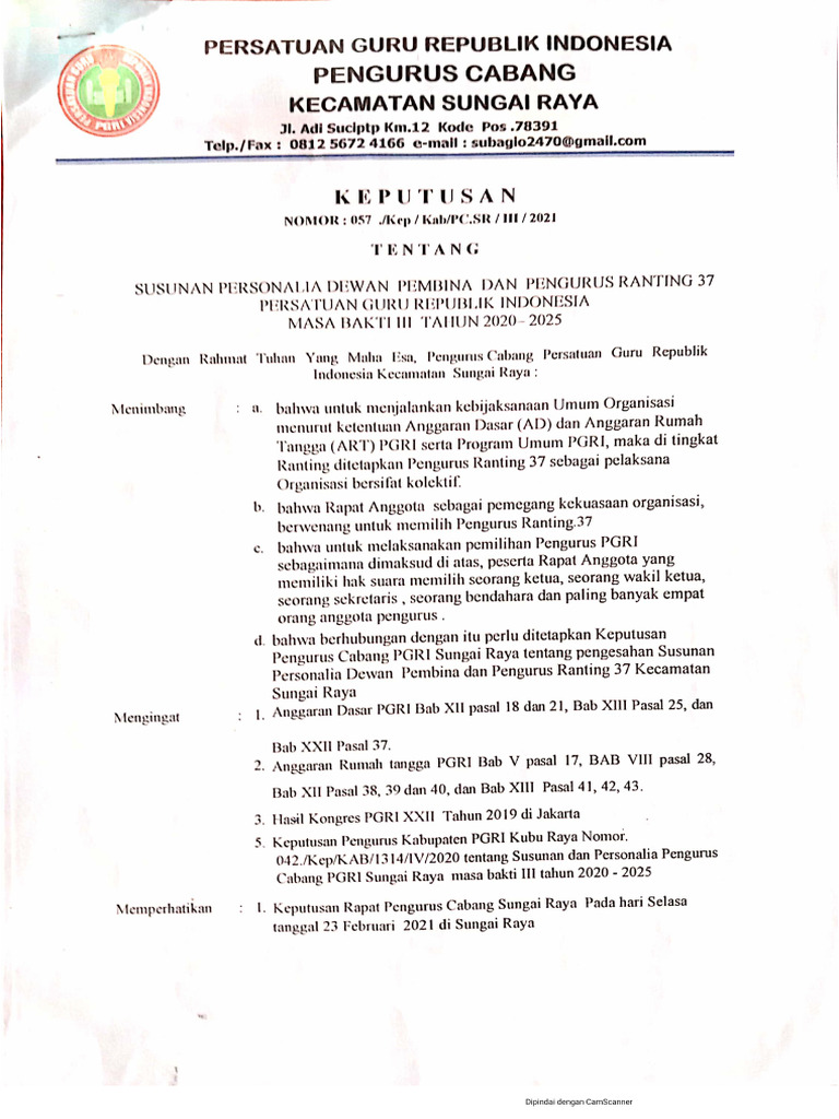 SK Pengurus Ranting 37 PGRI | PDF
