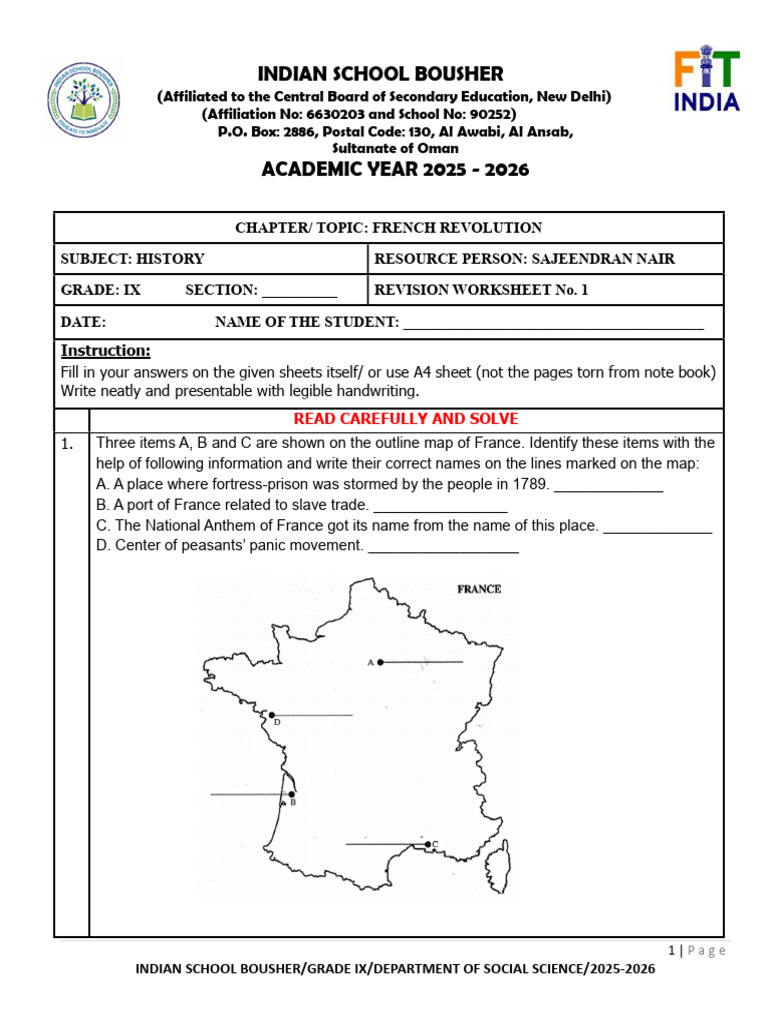 ISB-Gr 9 - Revision Worksheet# 1. | PDF