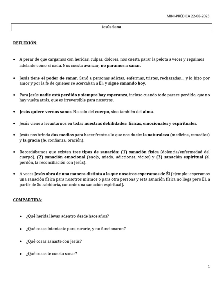 22 08 Mini Prédica Jesús Sana-1 | PDF | Jesús | Amor