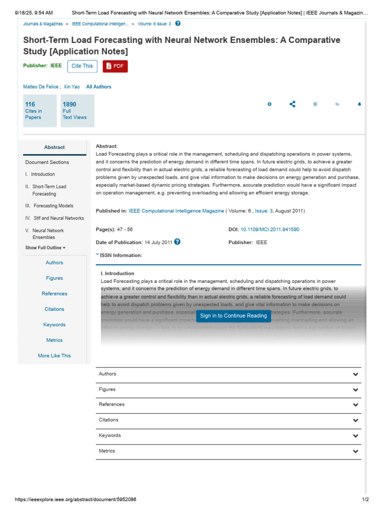 Short-Term Load Forecasting With Neural Network Ensembles - A Comparative Study (Application ...