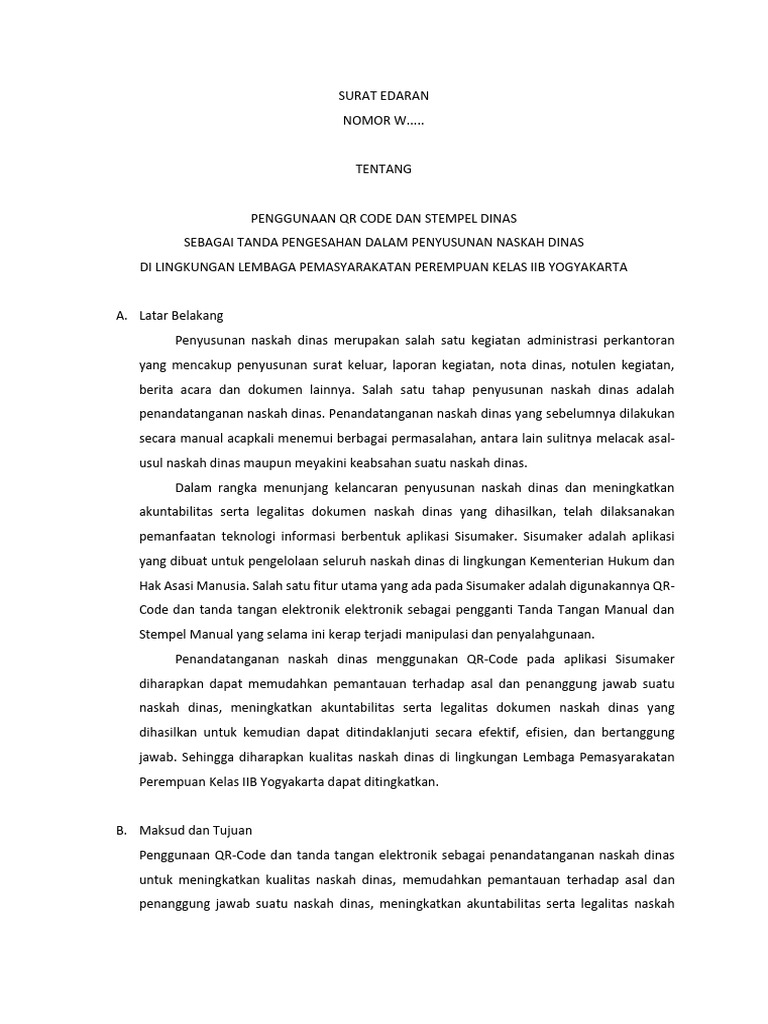 SURAT EDARAN Penggunaan QR-Code Dan Stempel Dinas | PDF