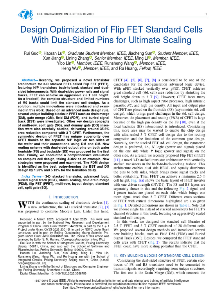 Design Optimization of Flip FET Standard Cells With Dual-Sided Pins for Ultimate Scaling | PDF ...