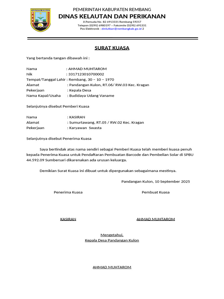 Surat Kuasa Pembelian Solar | PDF