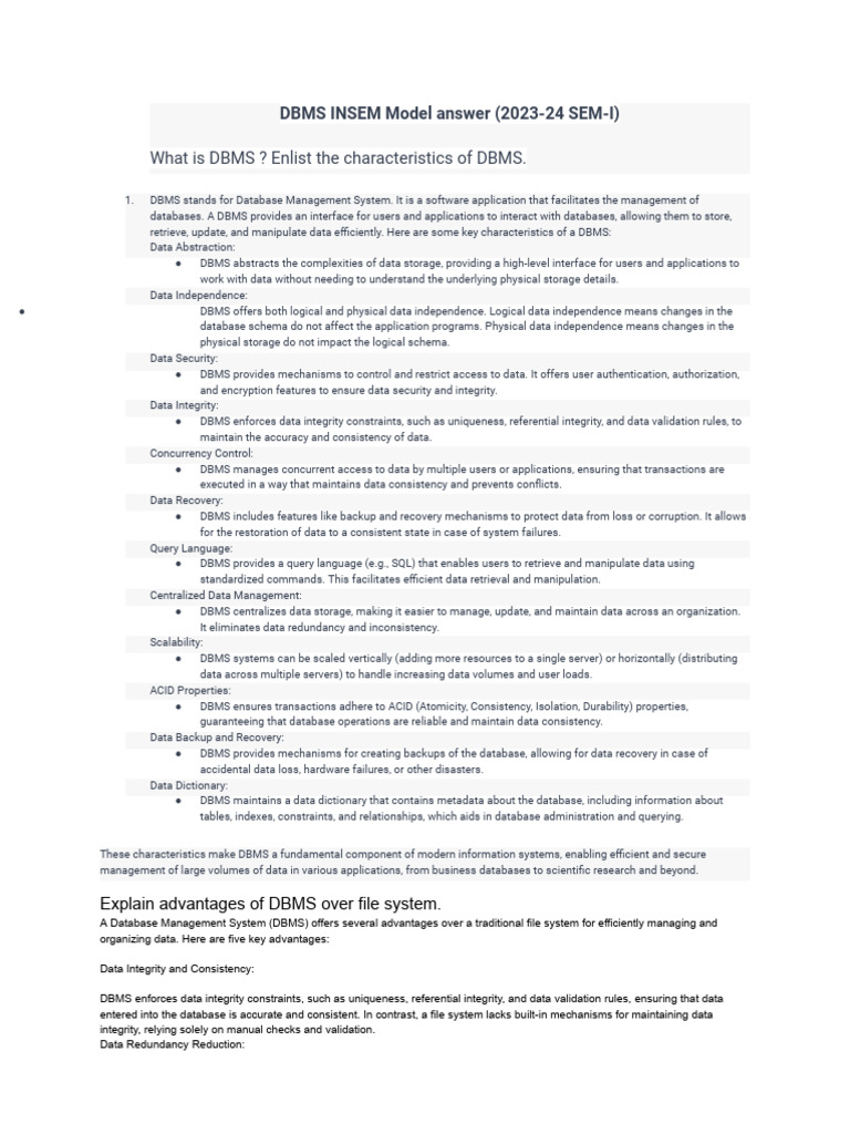 DBMS INSEM Model Answer | PDF | Databases | Database Transaction