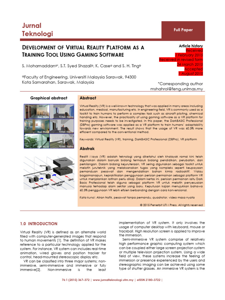 Development of Virtual Reality Platform As A Training Tool Using Gaming ...