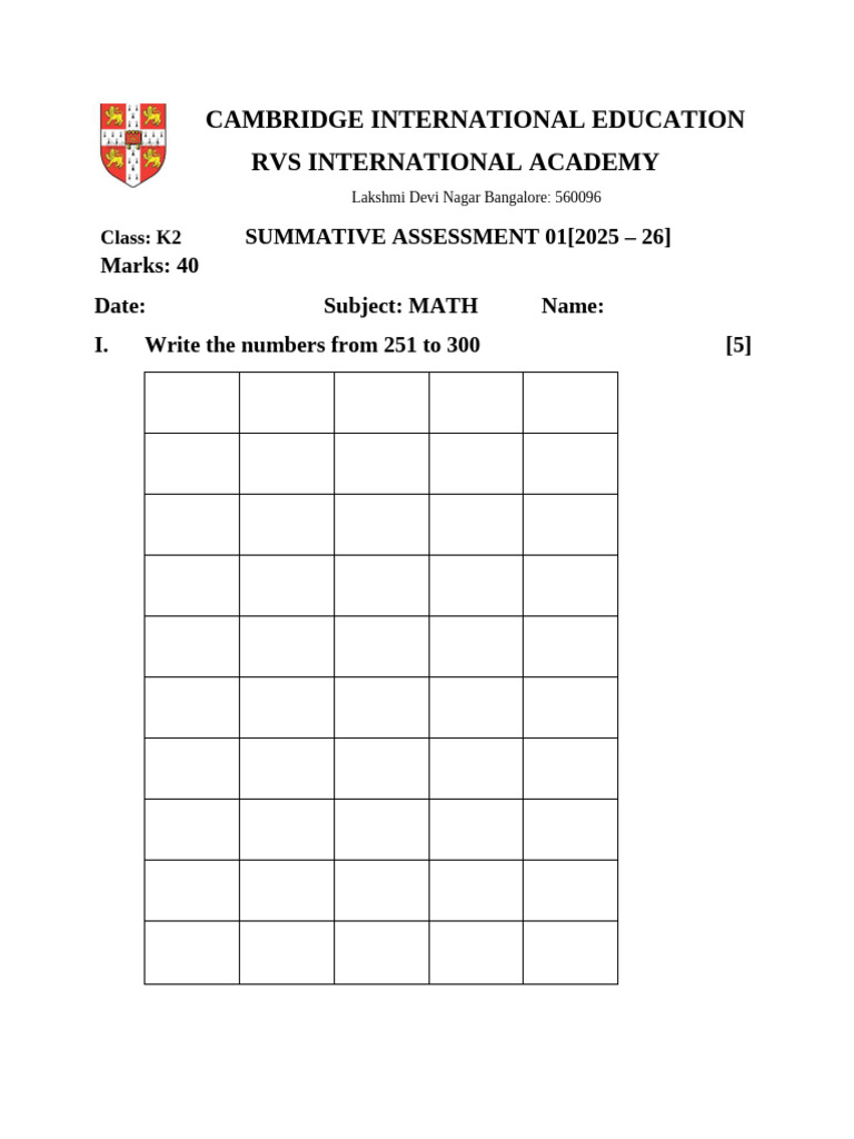 K2 Math Summative Assessment 2025-26 | PDF | Chess | Chess Theory