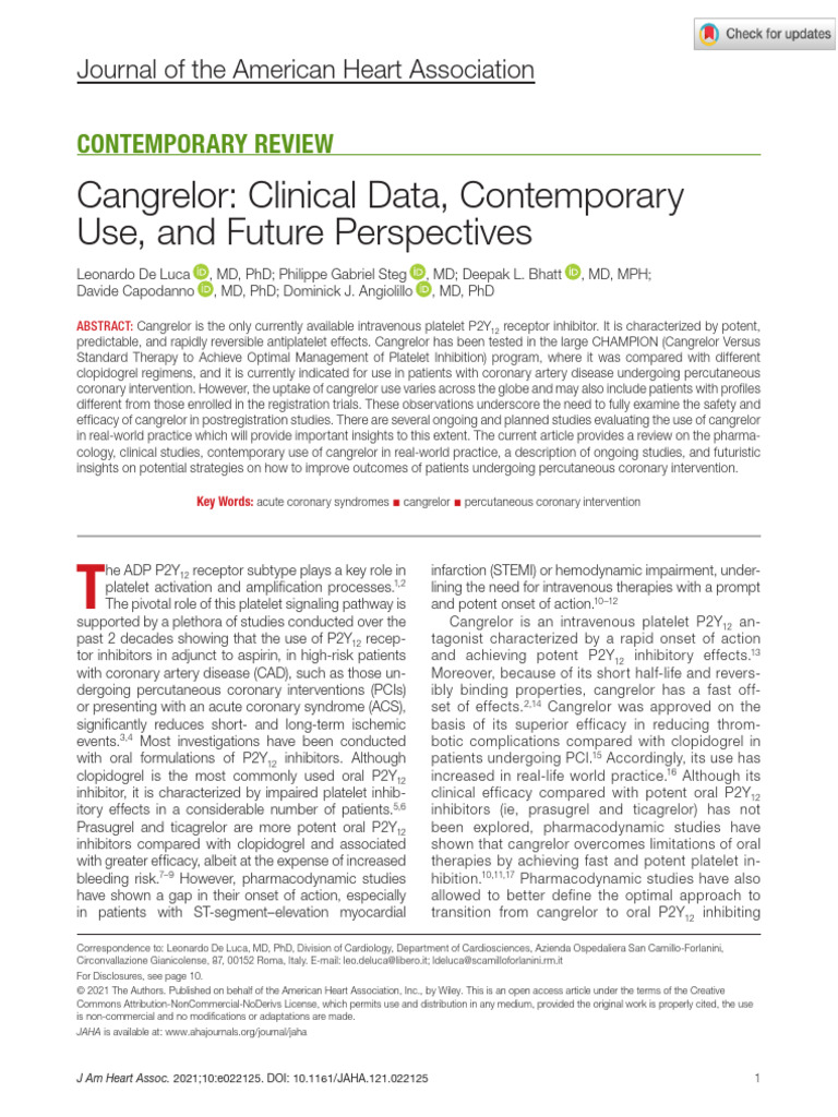 Cangrelor: Clinical Use and Insights | PDF | Percutaneous Coronary ...