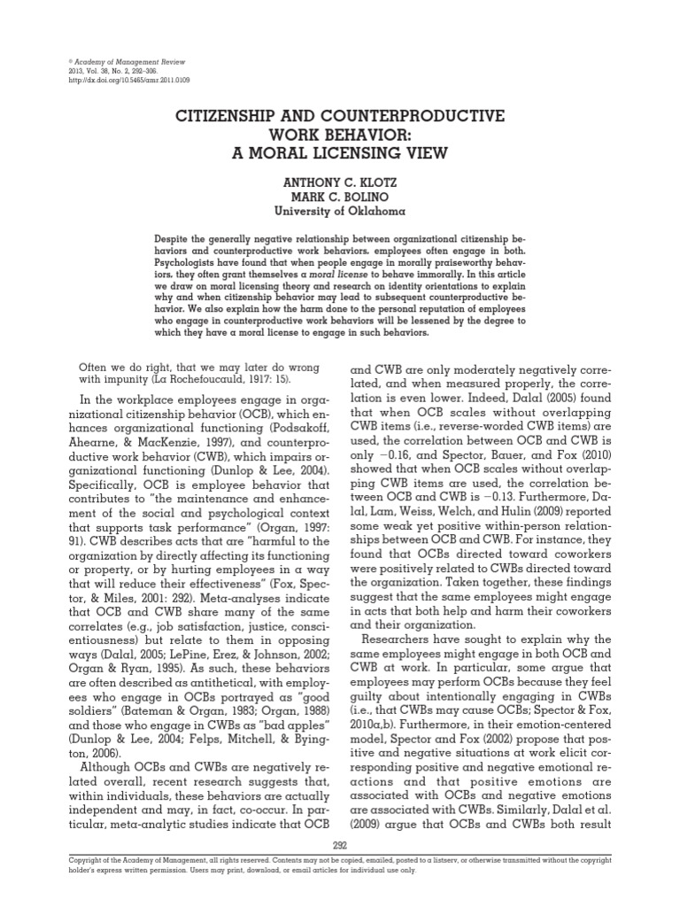 Moral Licensing in Workplace Behavior | PDF | Altruism | Morality
