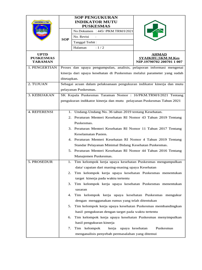 SOP Pengukuran Indikator Mutu | PDF