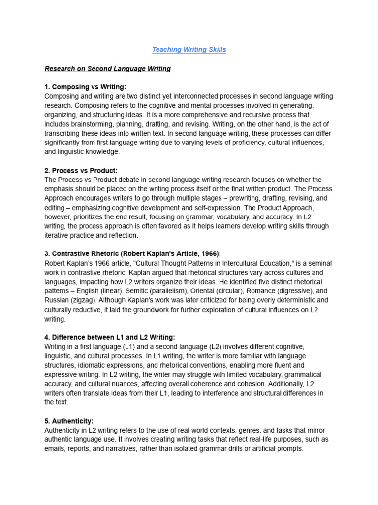 Second Language Writing Skills Explained | PDF | Second Language | Writing