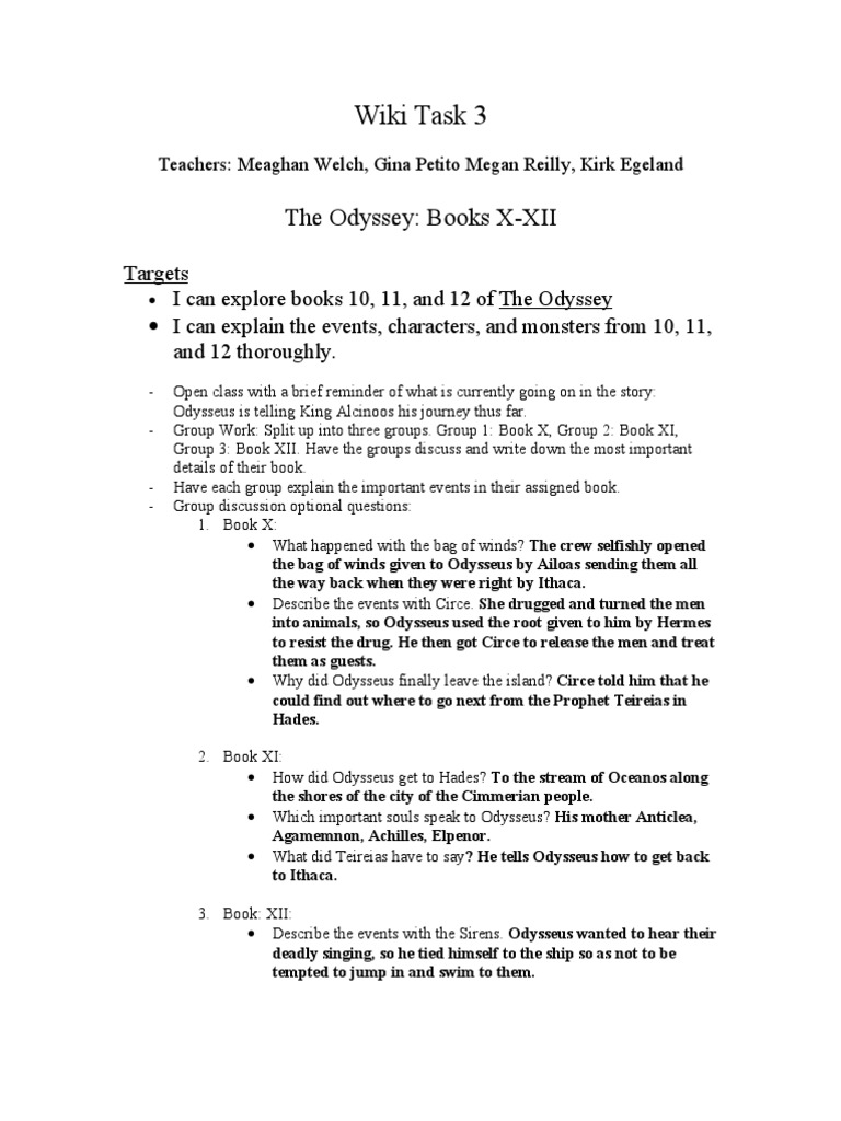 Exploring The Odyssey: Books X-XII | PDF