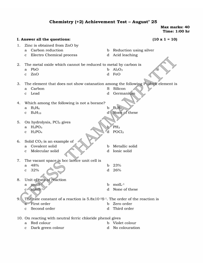 Chemistry Test 1 | PDF