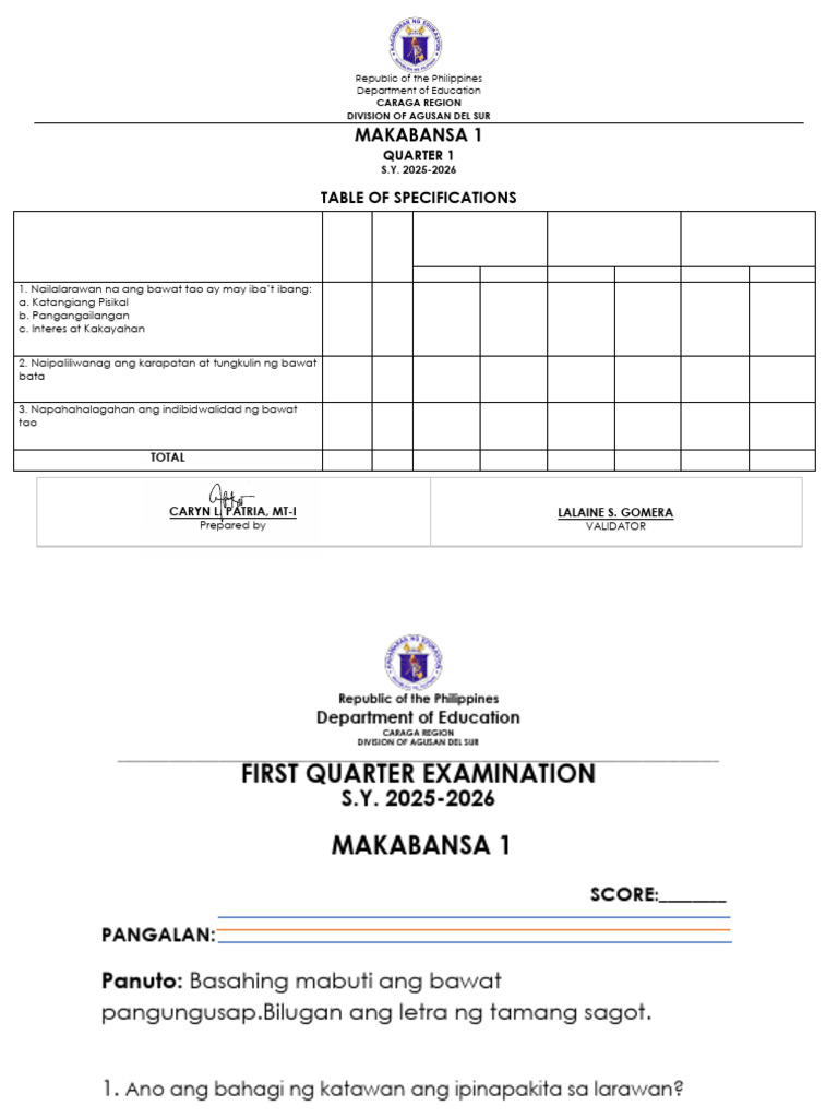 Makabansa Grade 1 1st Q Tq With Tos Makabansa Pdf