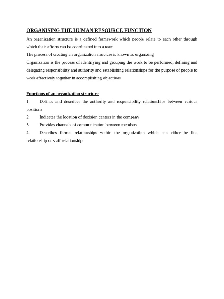 Organising The Human Resource Function-1 | PDF | Human Resource ...