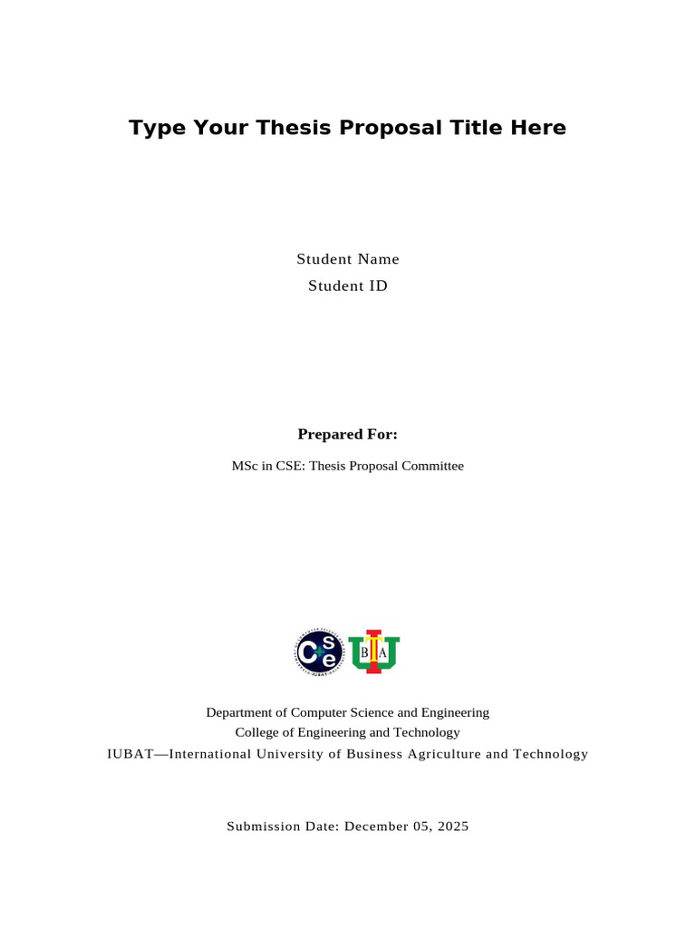 MSC Thesis Proposal Template - DAS Fall 2025 | PDF | Thesis | Methodology