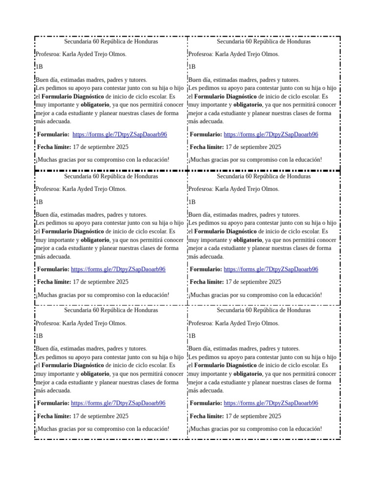 Formulario Diagnóstico Escolar 2025 | PDF