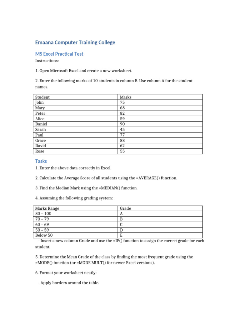 MS Excel Practical Test | PDF