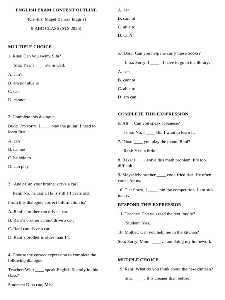 English Exam Outline for 8th Grade | PDF