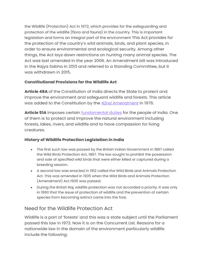 Wildlife Protection Act | PDF | Wildlife | Endangered Species