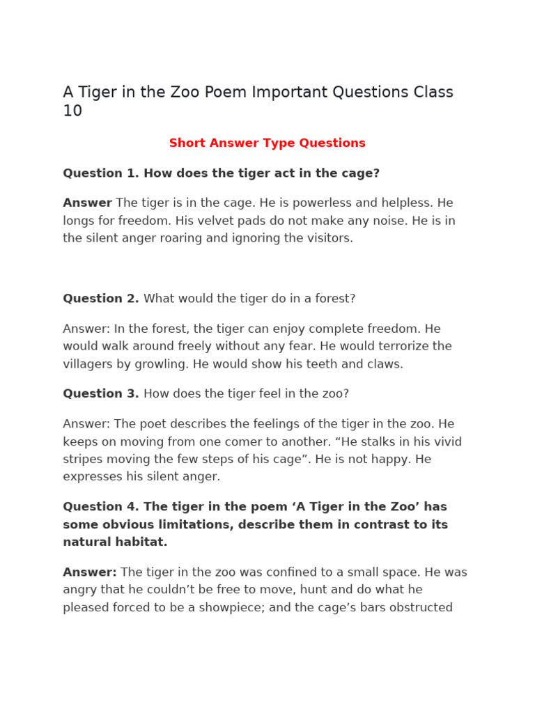 A Question of Trust & The Tiger in The Zoo | PDF | Tiger | Zoo