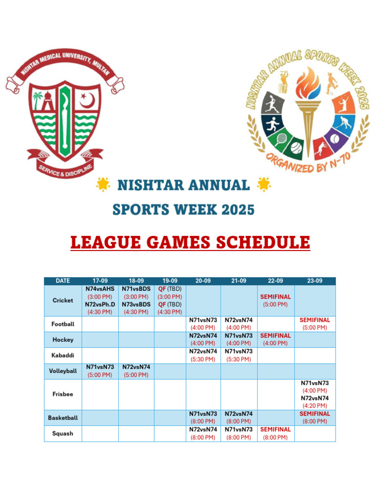 Sports Week 2025 Game Schedule | PDF | Sports