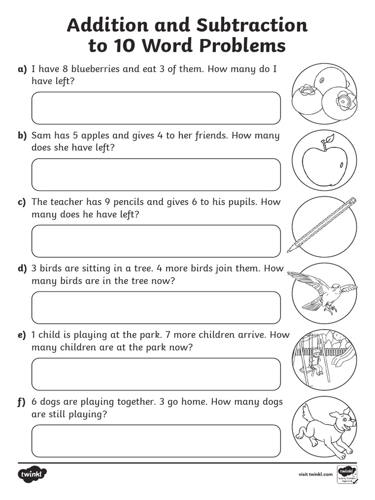 Addition Subtraction Word Problems Easy | PDF