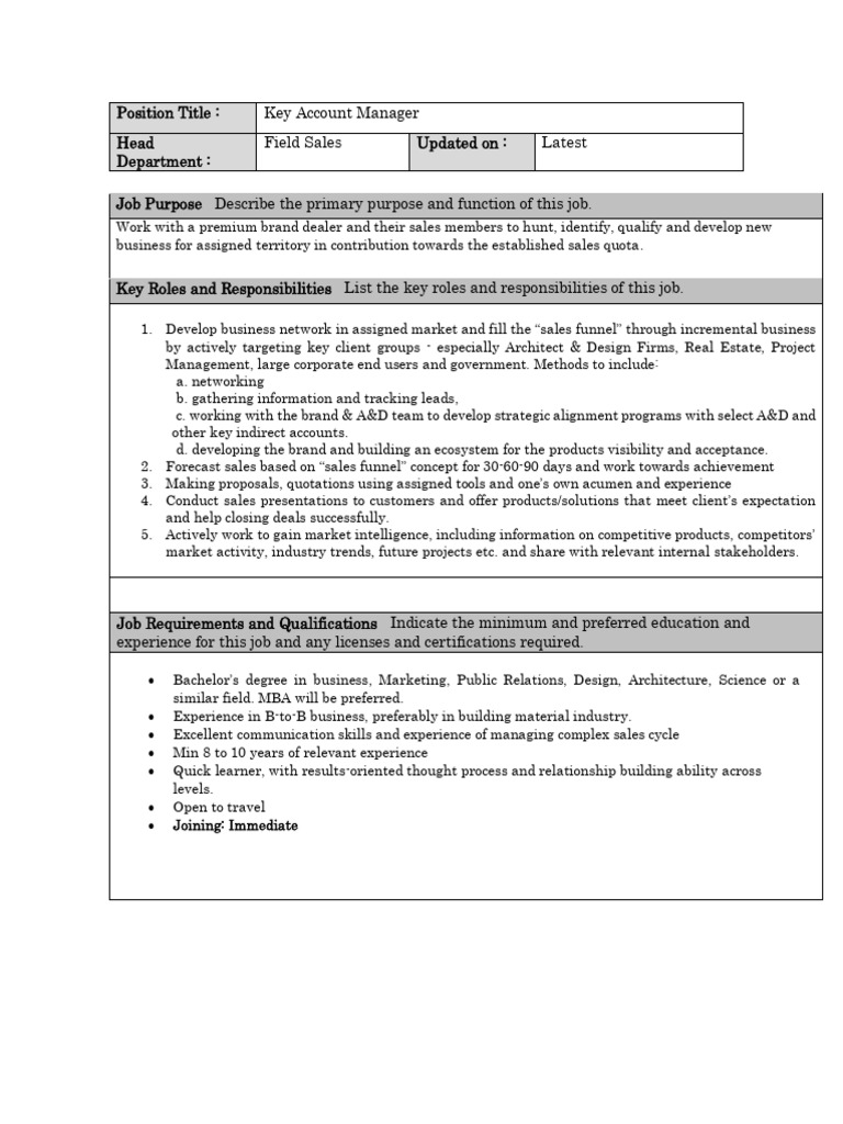 Key Account Manager Job Description | PDF