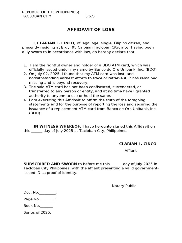 Affidavit of Loss | PDF