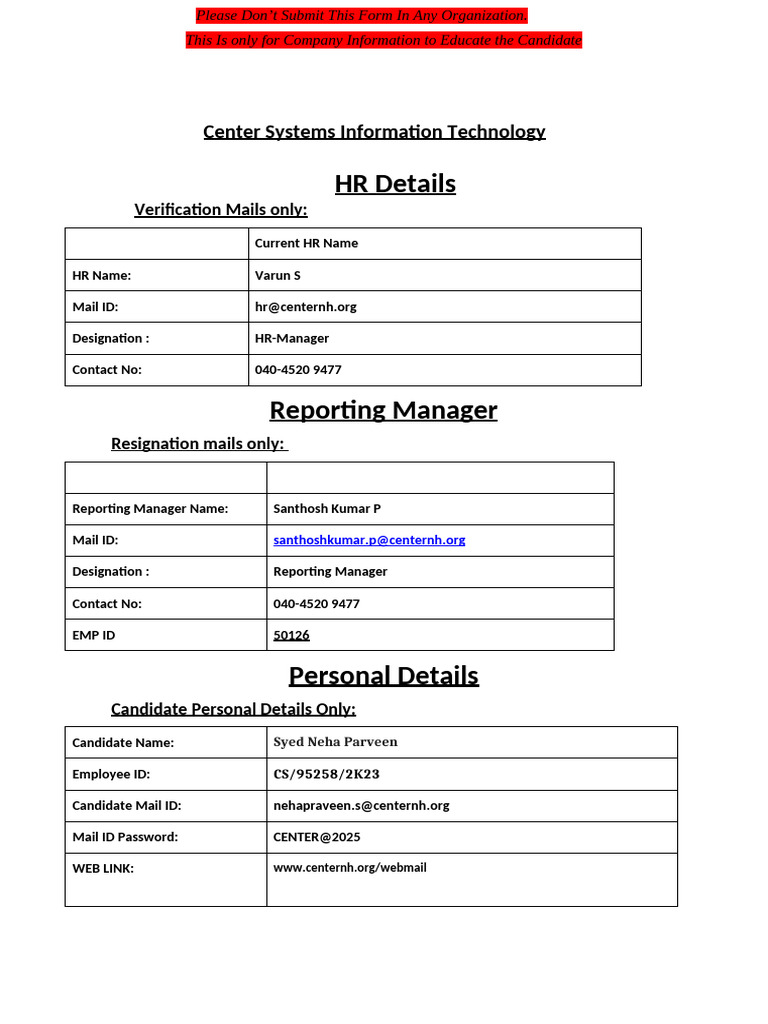 HR Details | PDF