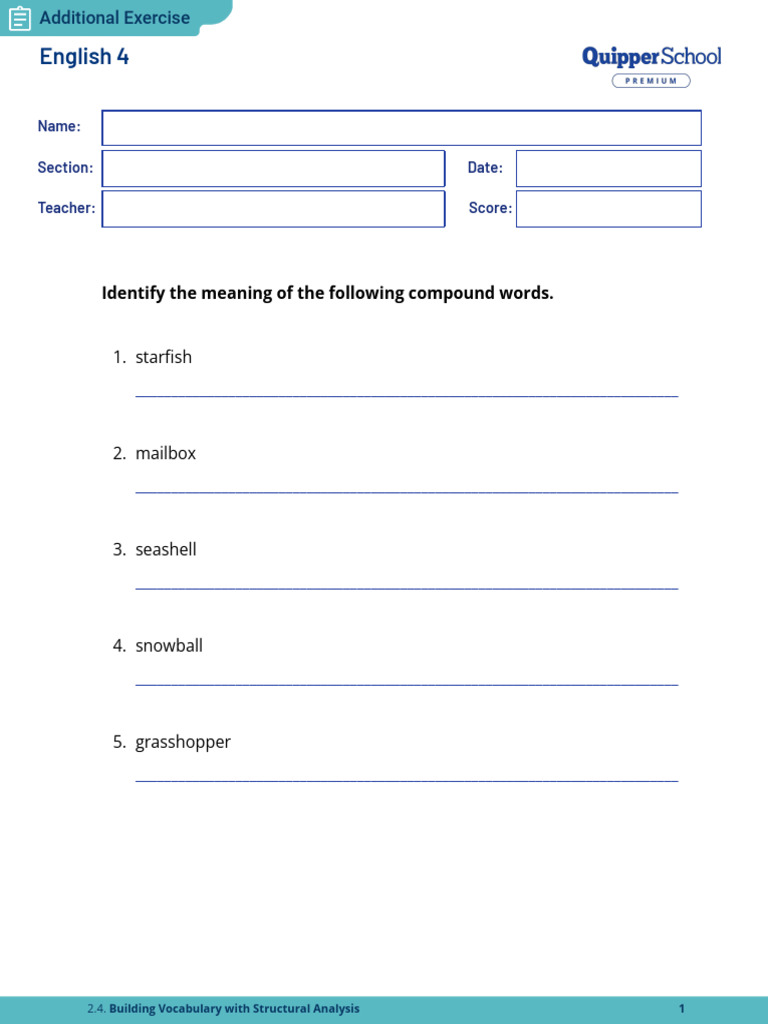 Compound Words Vocabulary Exercise | PDF