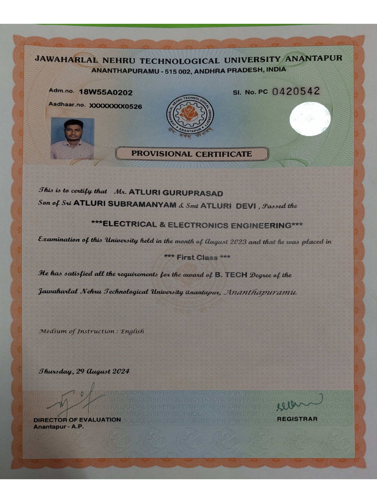 My Btech Certificate | PDF
