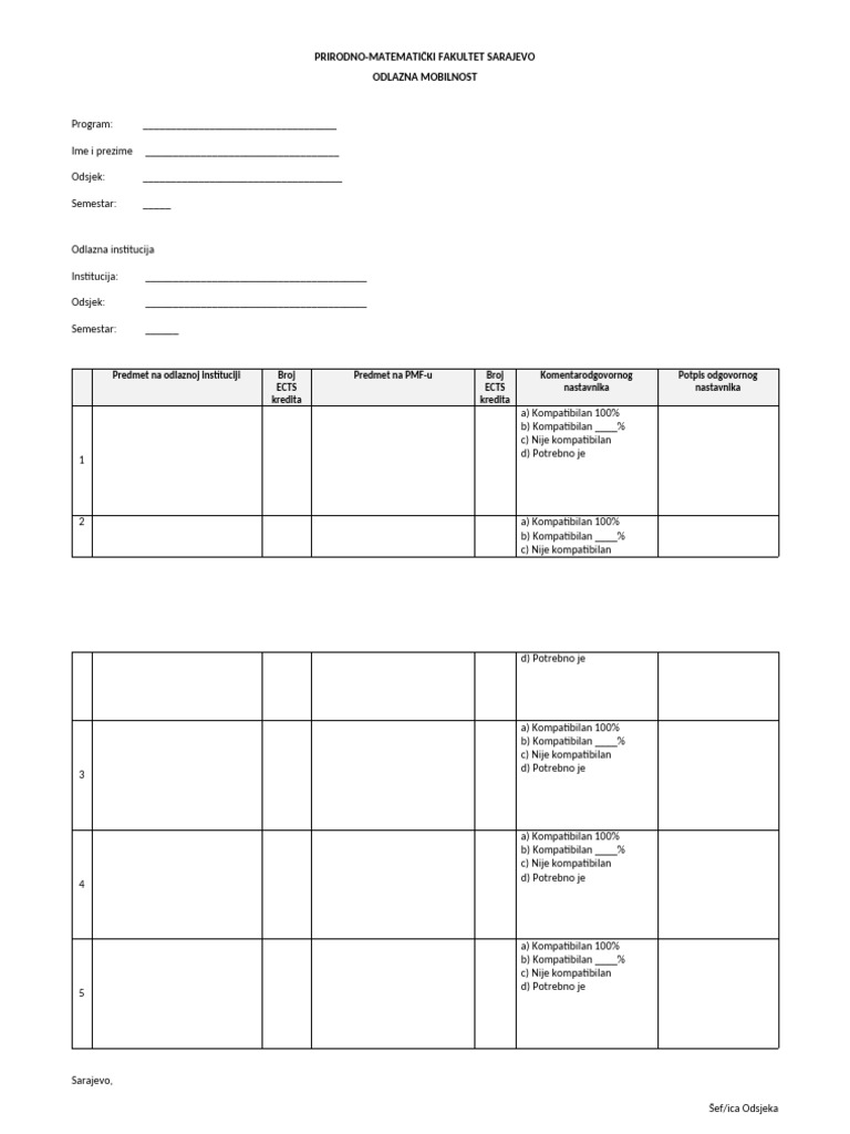 Obrazac Za Odlaznu Mobilnost2033 | PDF