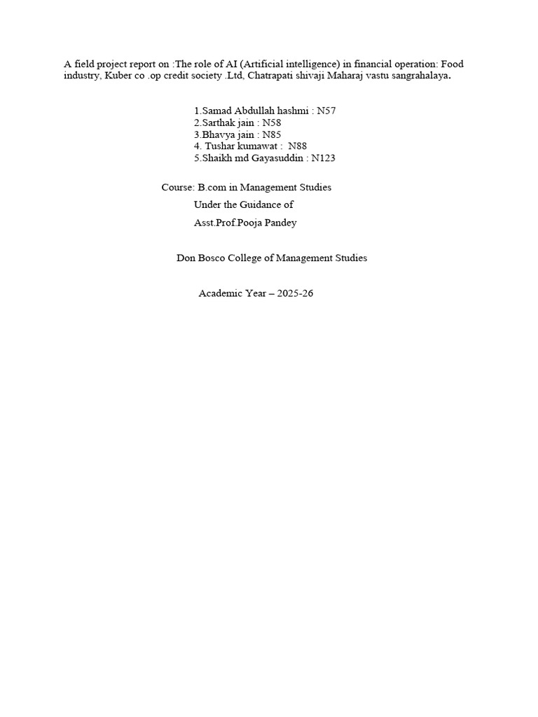 Field Project Report Complete | PDF | Cooperative | Artificial Intelligence