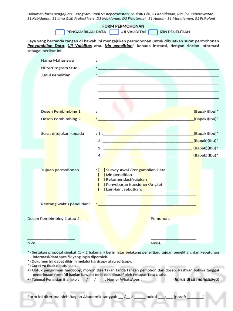Form Permohonan Izin Penelitian | PDF