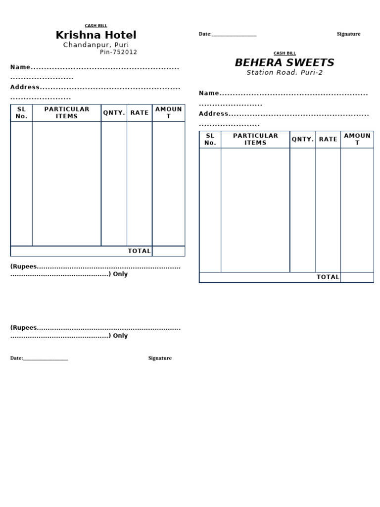 Cash Bill-Sai Catering | PDF