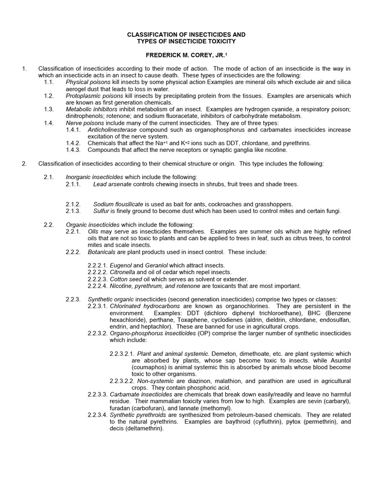 Classification of Insecticides Corey 1 | PDF | Insecticide ...