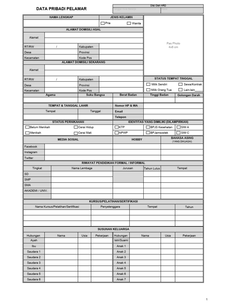 F-Data Pelamar REV1 | PDF
