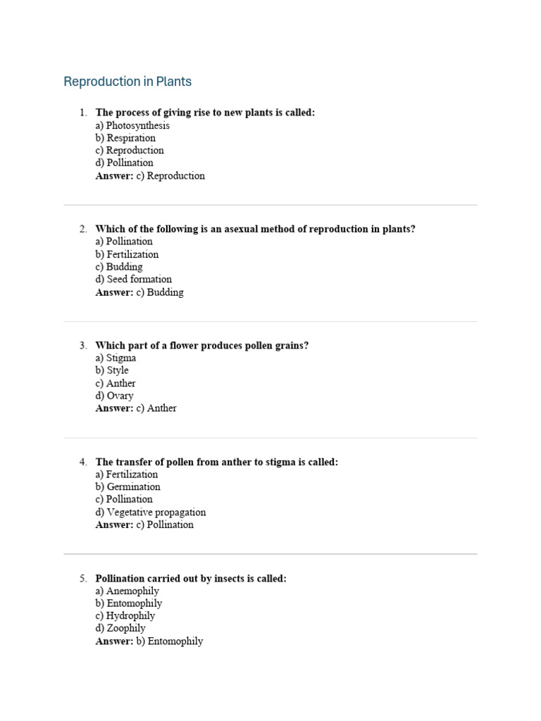 Reproduction in Plants J Practice Tests 7th STD | PDF