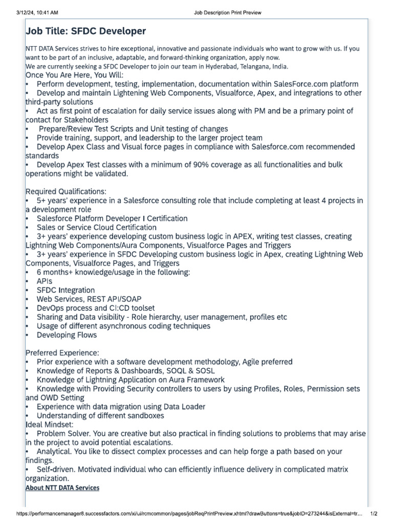 SF Developer JD NTT | PDF