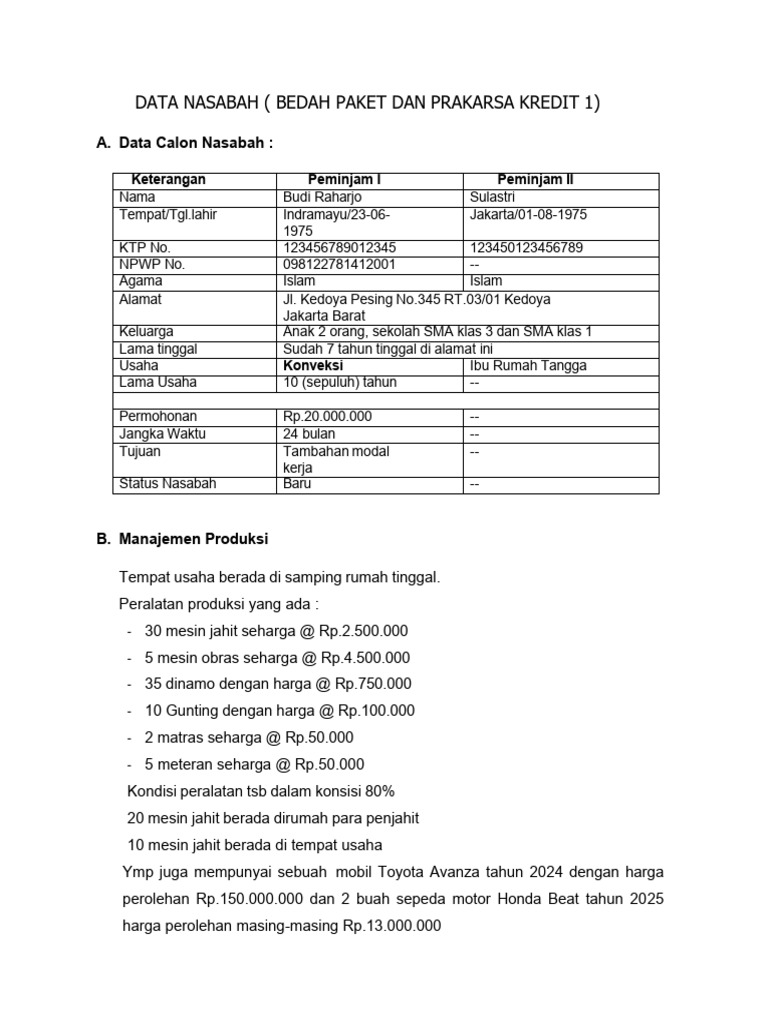 Lembar Data Calon Nasabah - Budi Raharjo | PDF