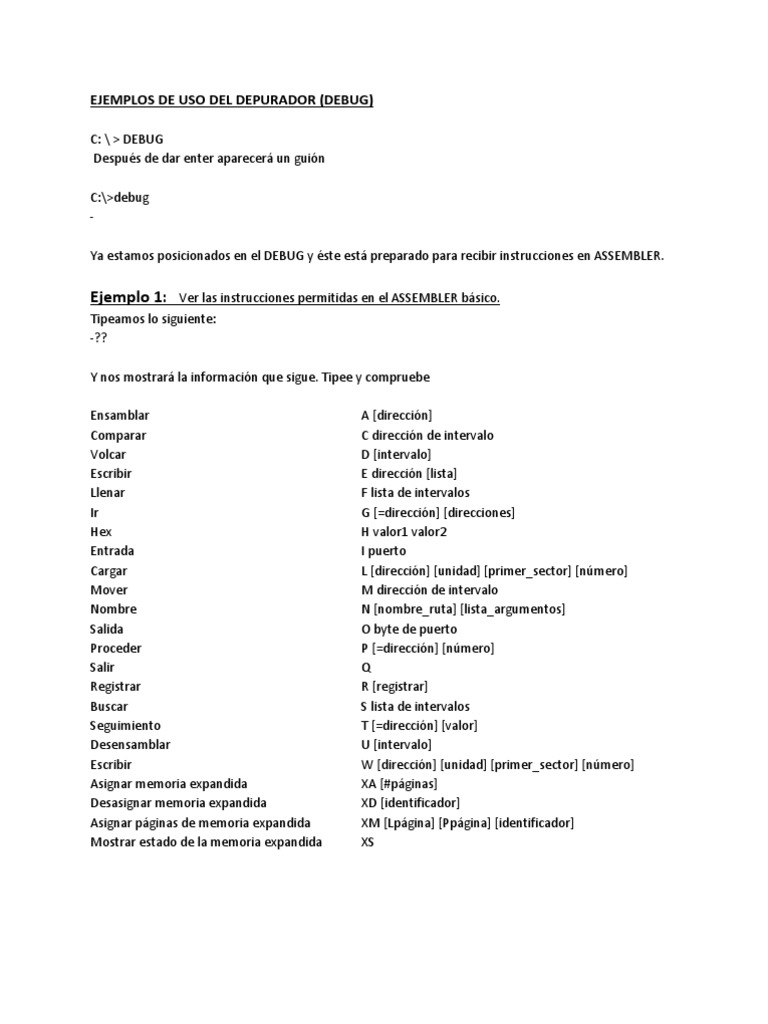 Ejemplos de Uso Del Depurador - Debug | PDF | Puntero (Programación de computadora) | Lenguaje ...