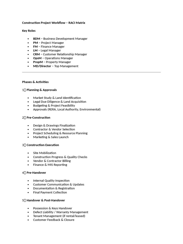Construction Project RACI Workflow Guide | PDF | Business