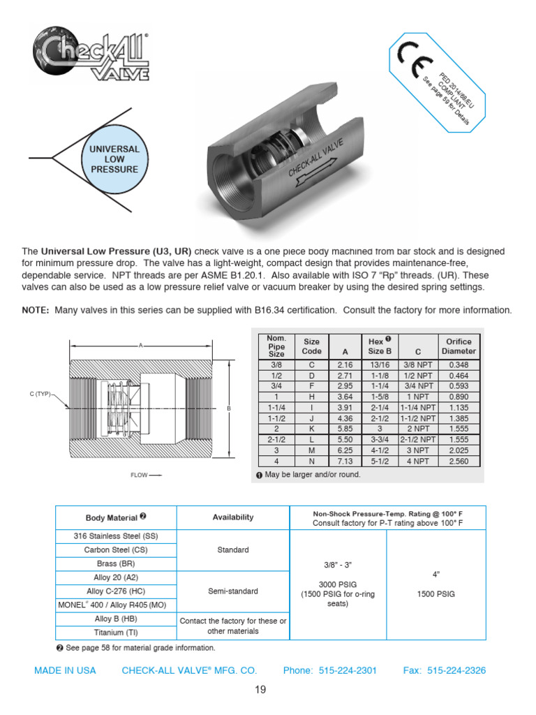 Universal Low Pressure Check Valve | PDF | Valve | Titanium