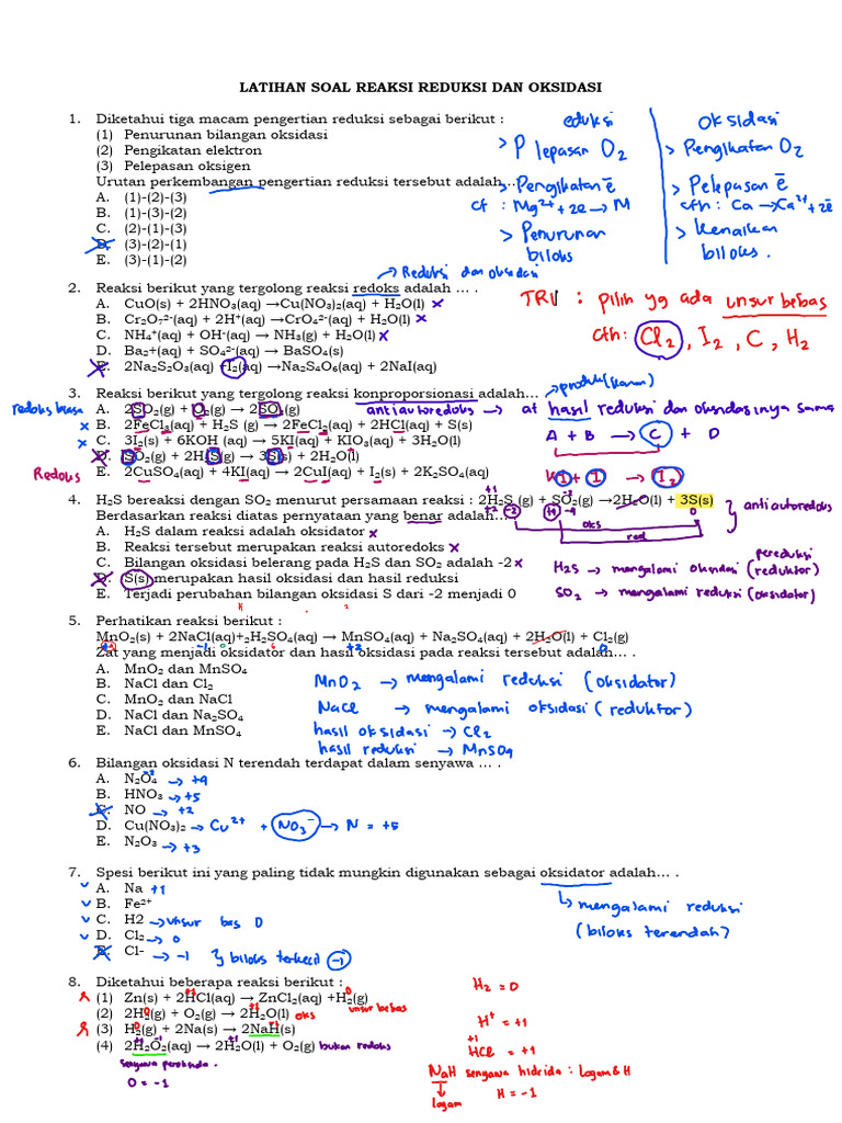 Latihan Soal Reaksi Redoks | PDF