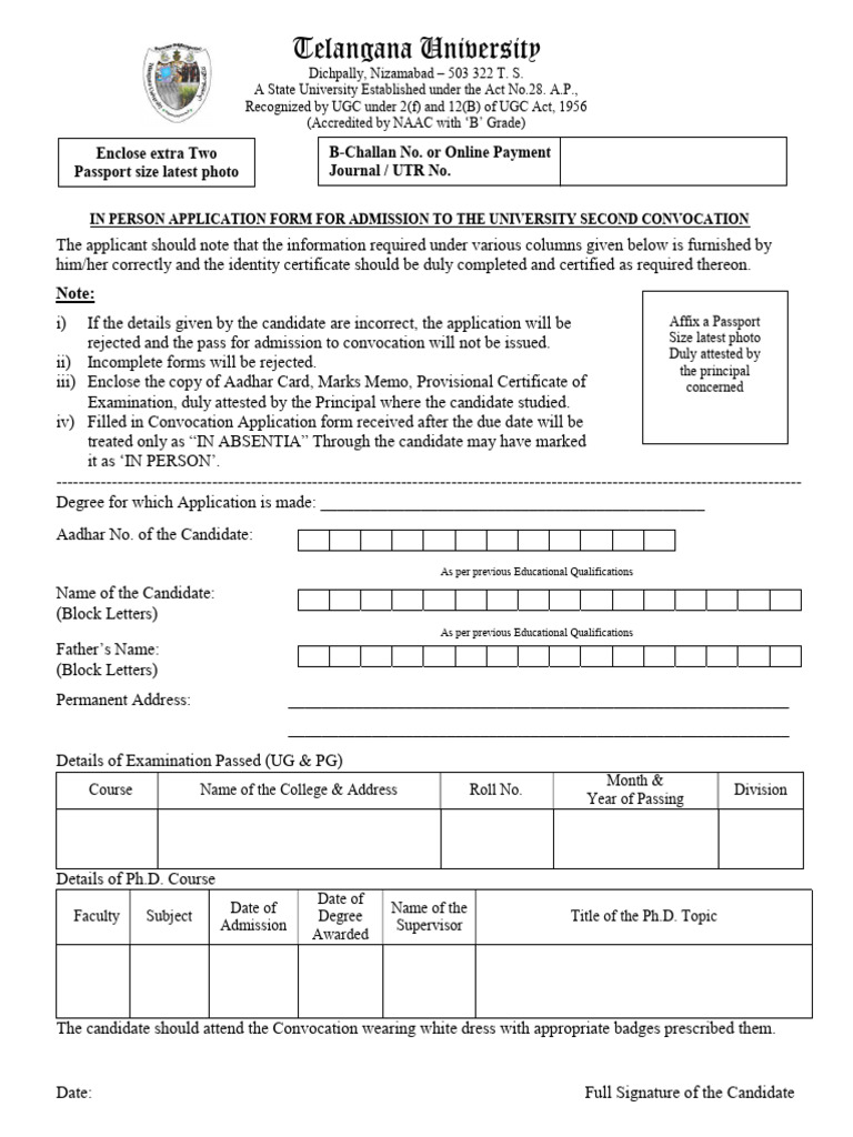 Tu 2 ND Convocation Applicationform | PDF